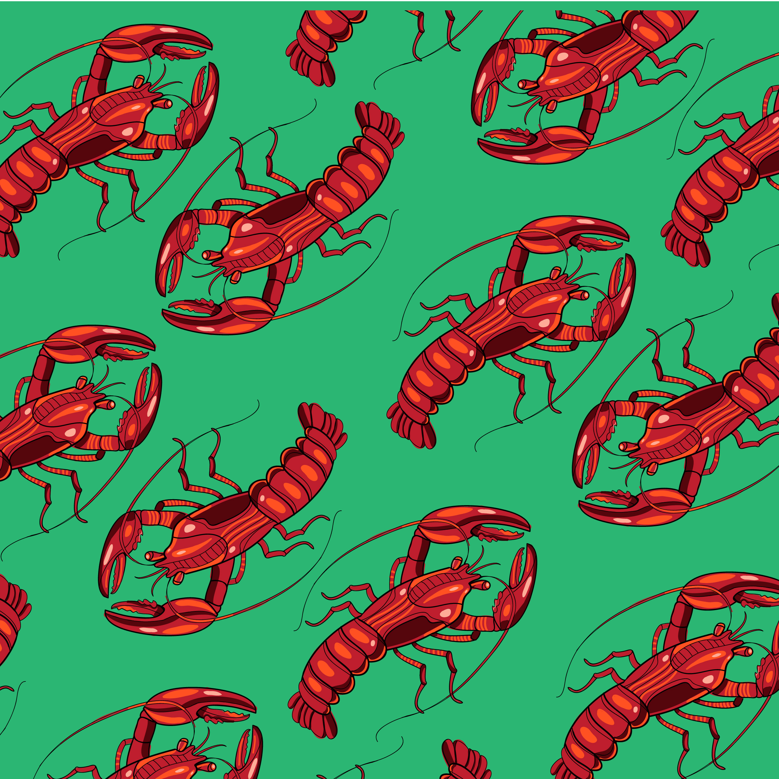 Lobster pattern, a Food Illustration by HIPSTER-MONSTER SHOP