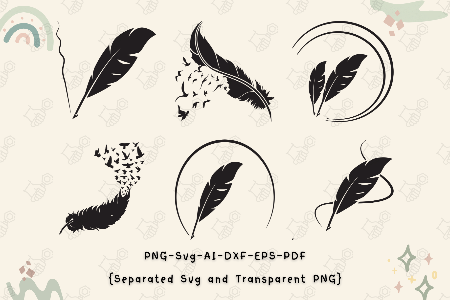Feather With Birds SVG, Feather SVG