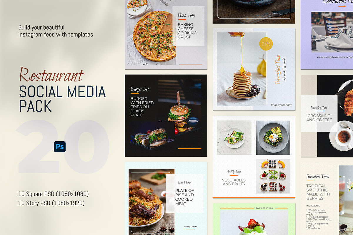 Restaurant Social Media Pack PS, a Social Media Template by goodesign