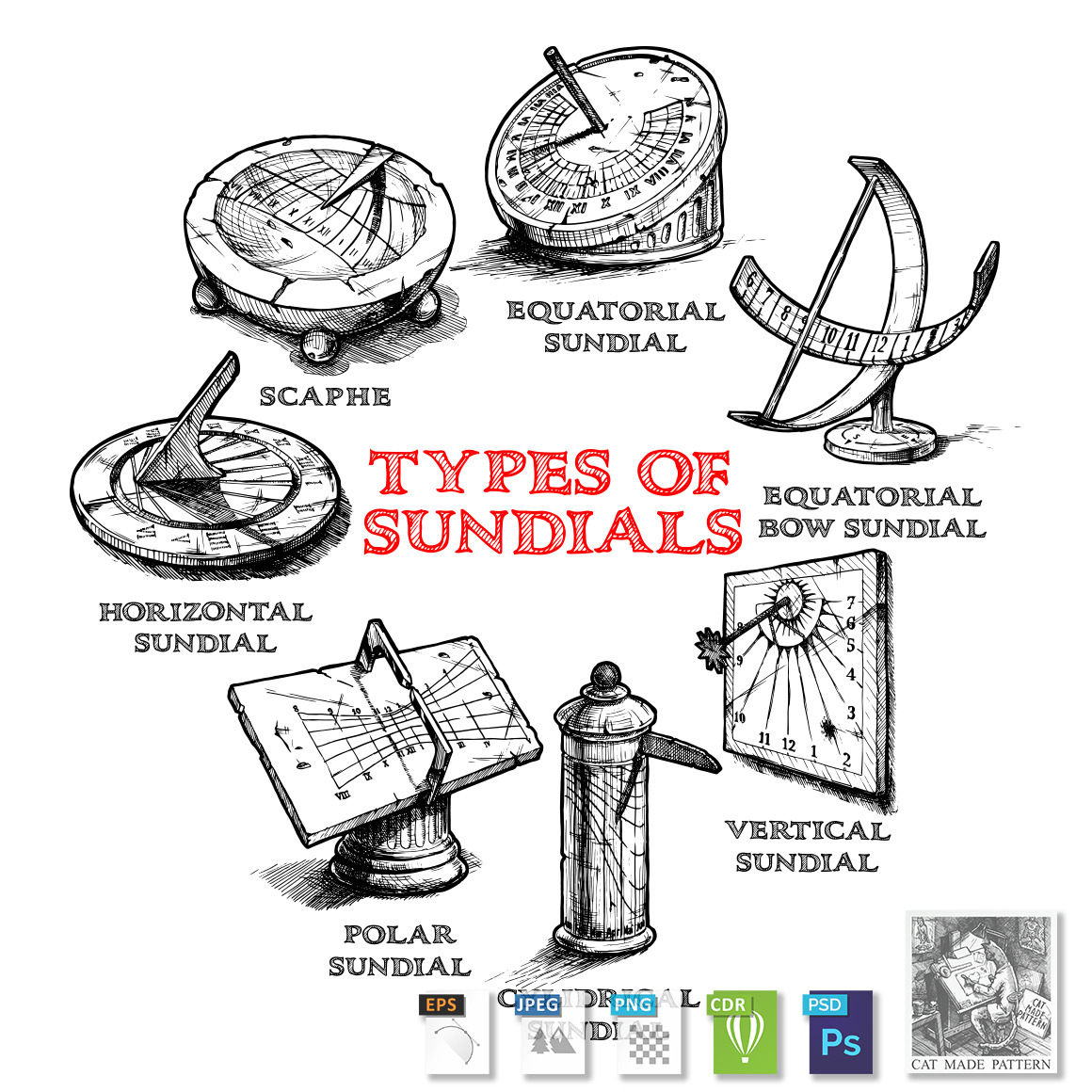 Set of different sundials, an Object Illustration by CatMadePattern