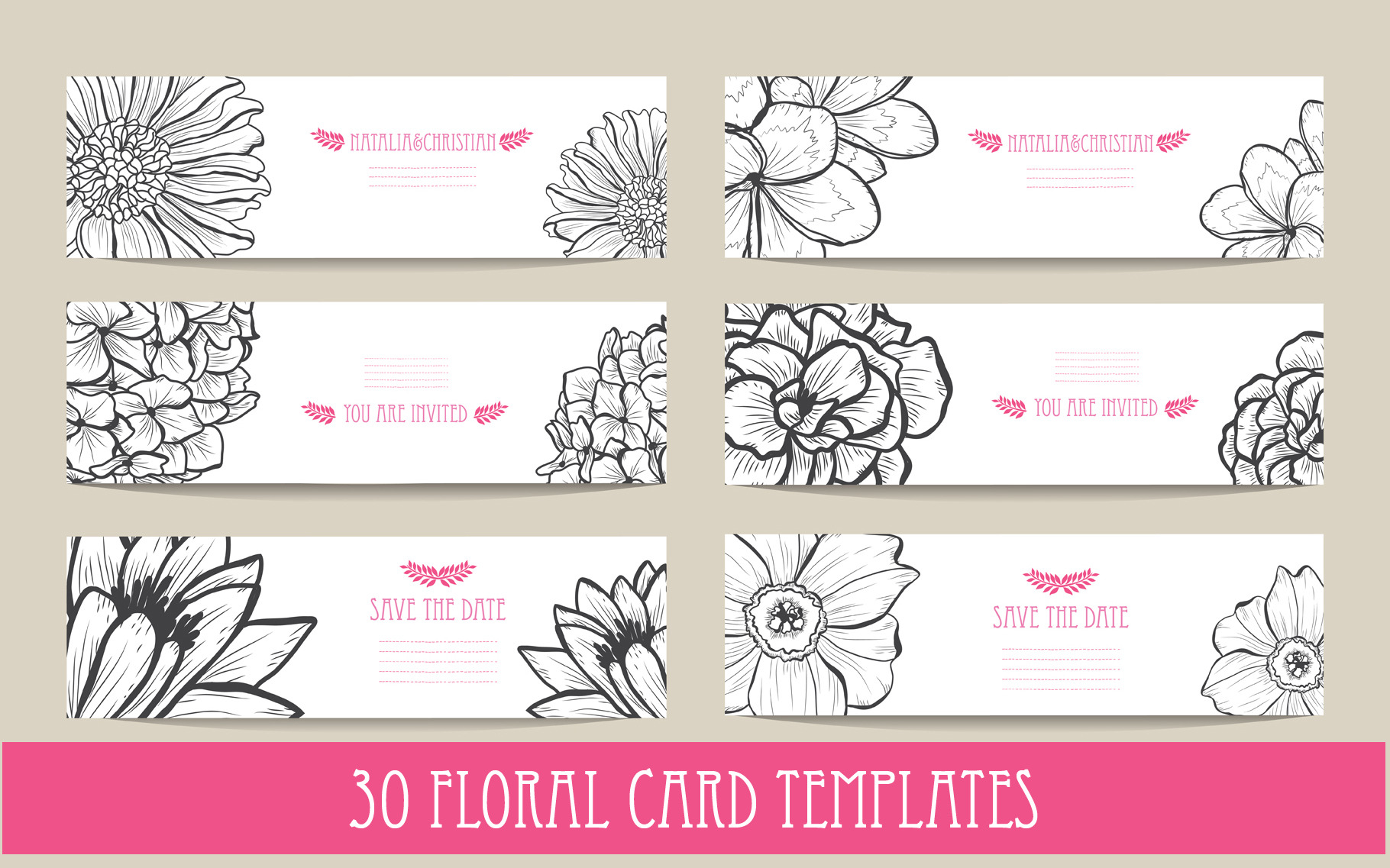 30 Floral Card Templates, a Card Template by Sunset&Sea Design