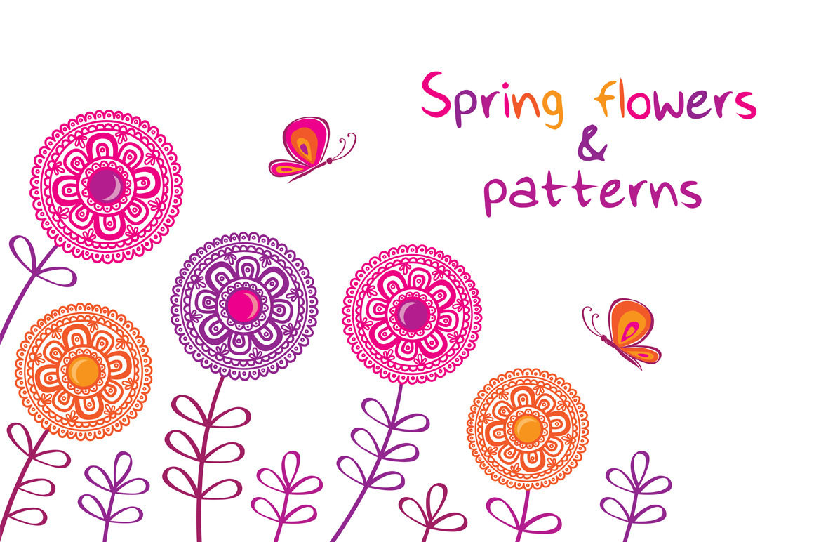 Spring flowers & pattern., an Illustration by Tkoko vectors & patterns