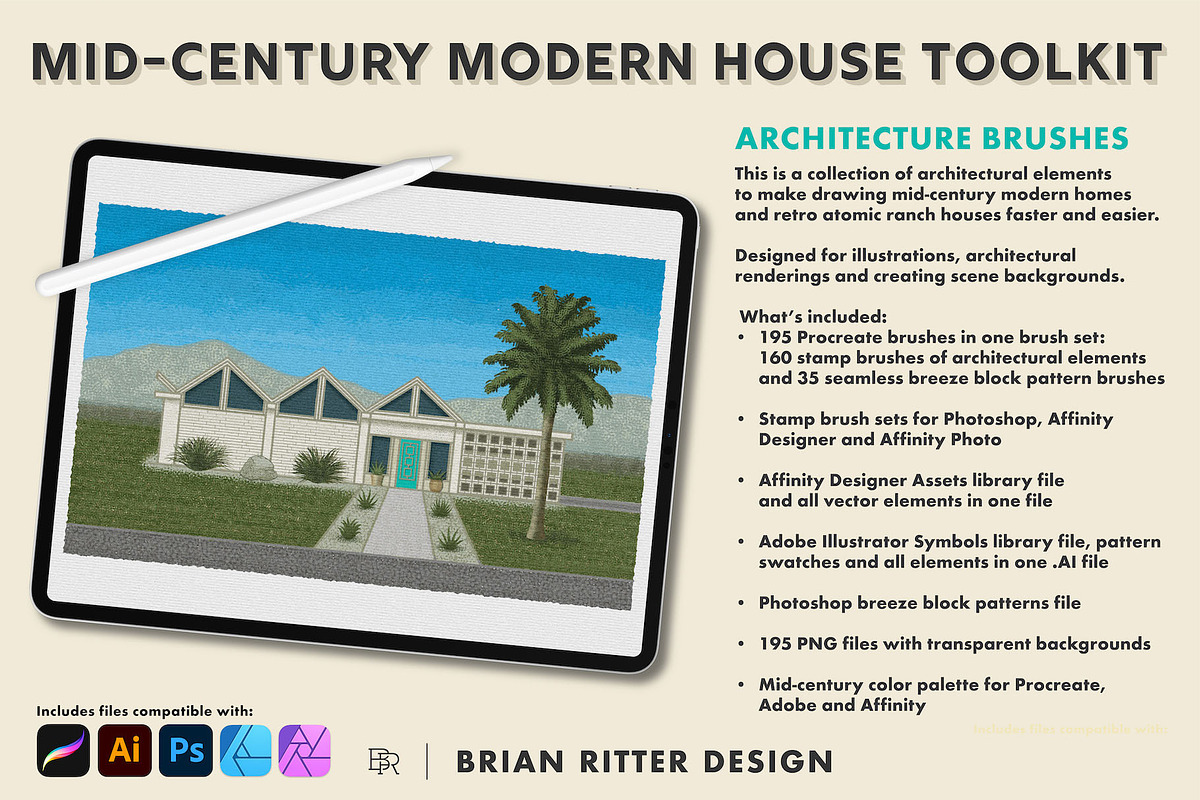 Mid-Century Modern House Toolkit, a Brush Add-On by Brian Ritter Design
