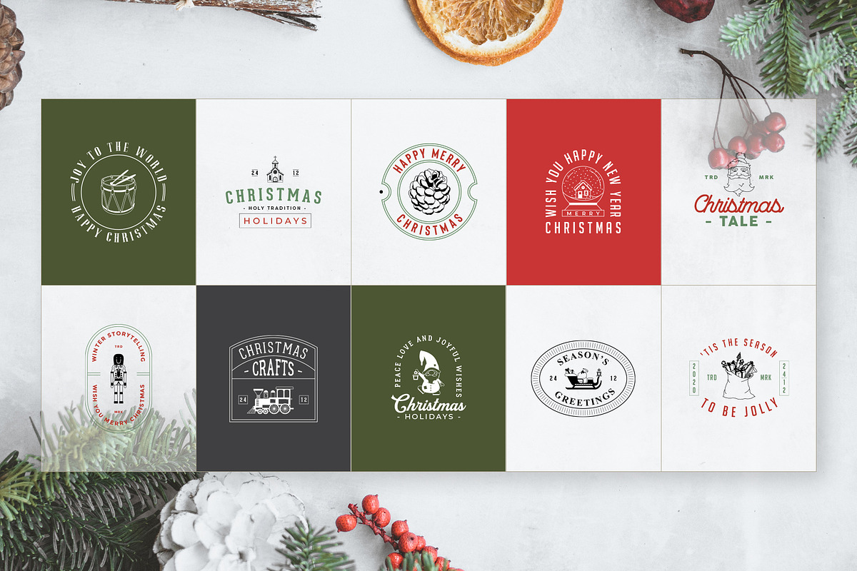 50 Retro Modern Christmas Logos, a Branding & Logo Template by Graphicdome