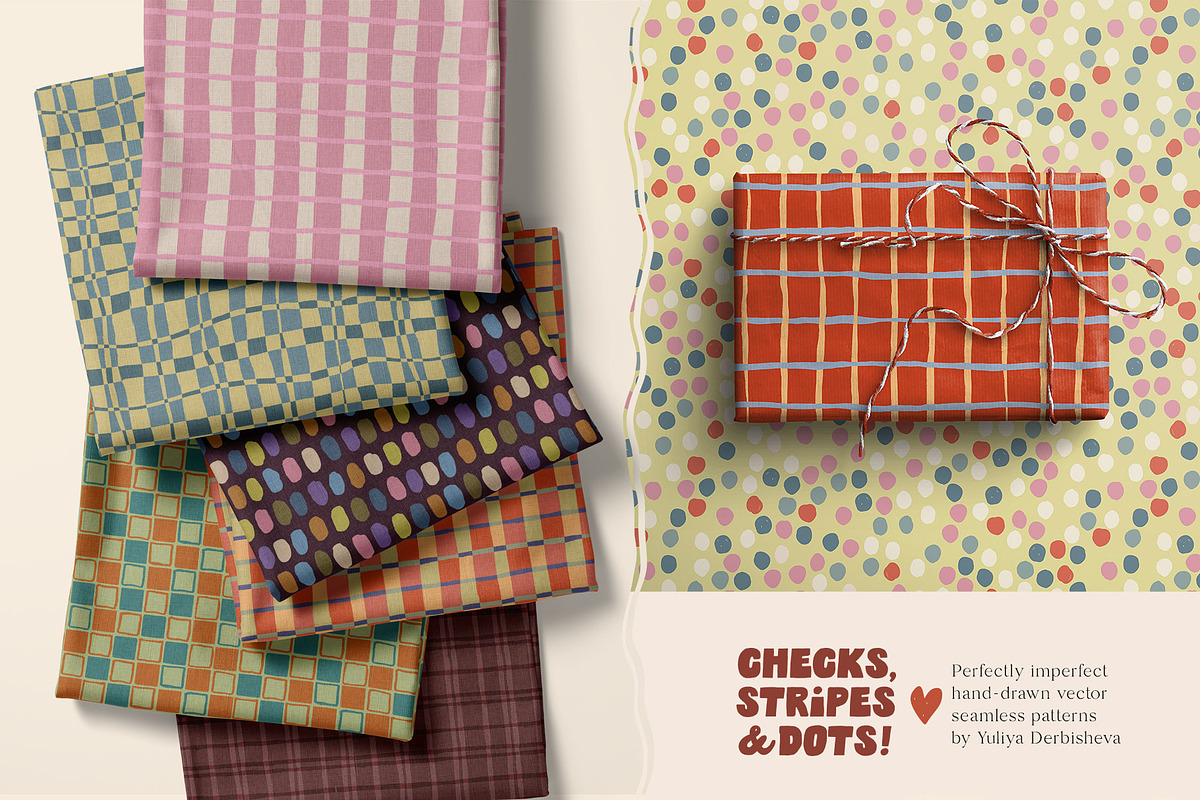 Stripe Dot Tile Grid seamless patterns