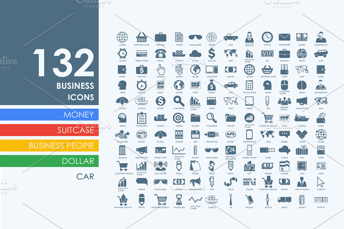 132 business icons, an Outline Icon by Palau | Creative Market