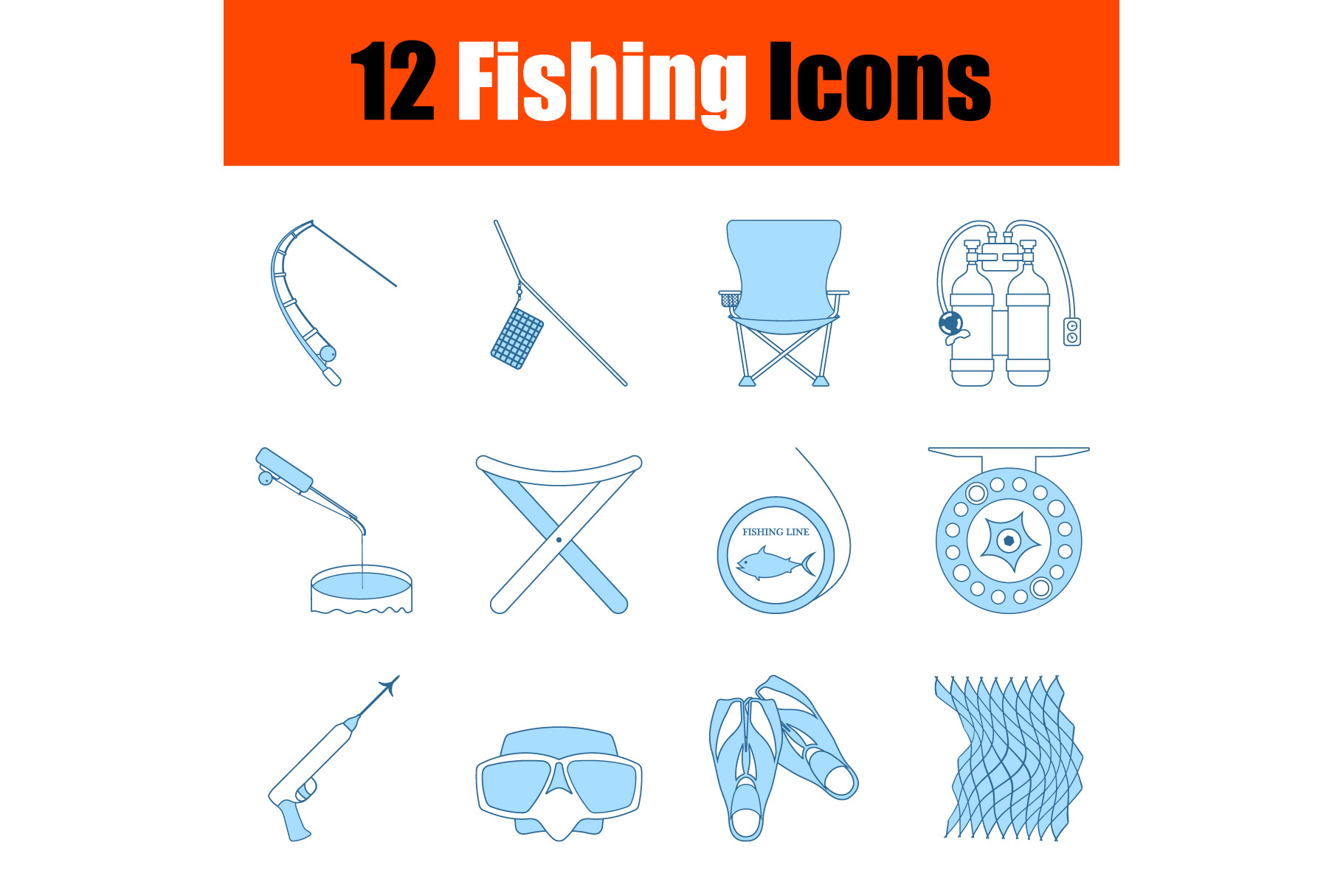 Fishing Icon Set, an Outline Icon by Pavel Vectors