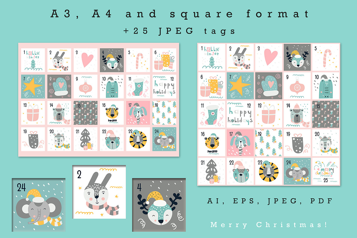 Christmas Advent Calendar set, an Animal Illustration by Nursery Art