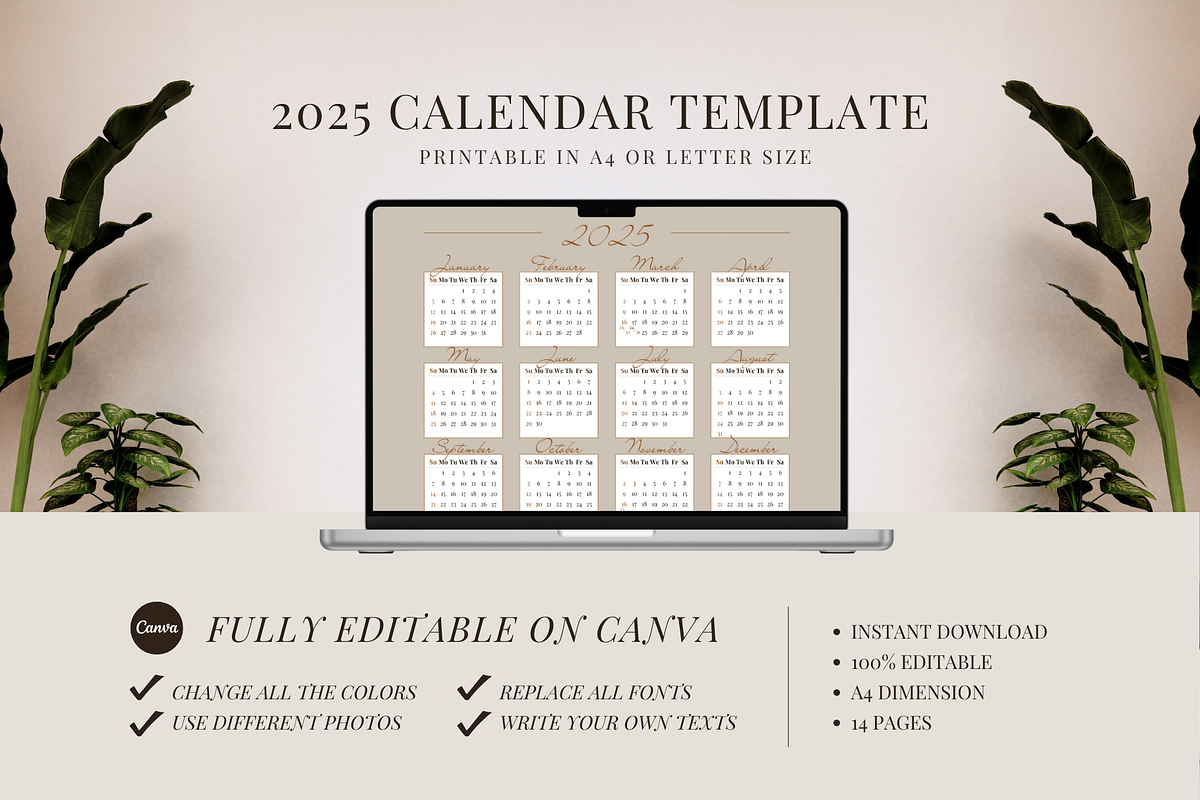 2025 CALENDAR CANVA TEMPLATE, a Stationery Template by The Little Lily ...