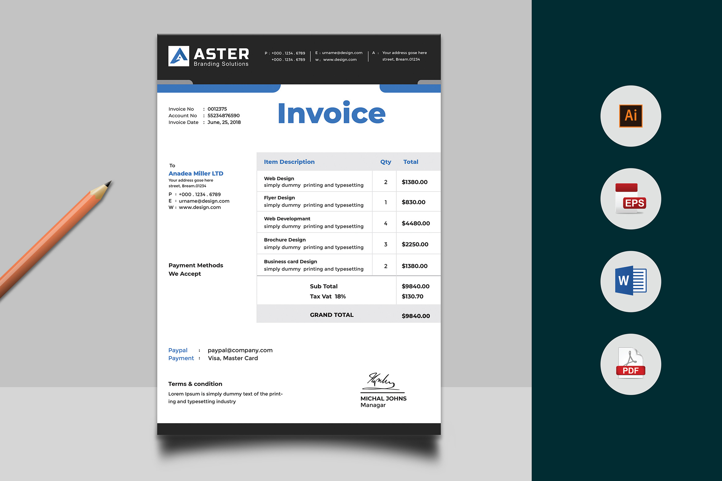 Estimate Invoice, a Stationery Template by UI_Expert