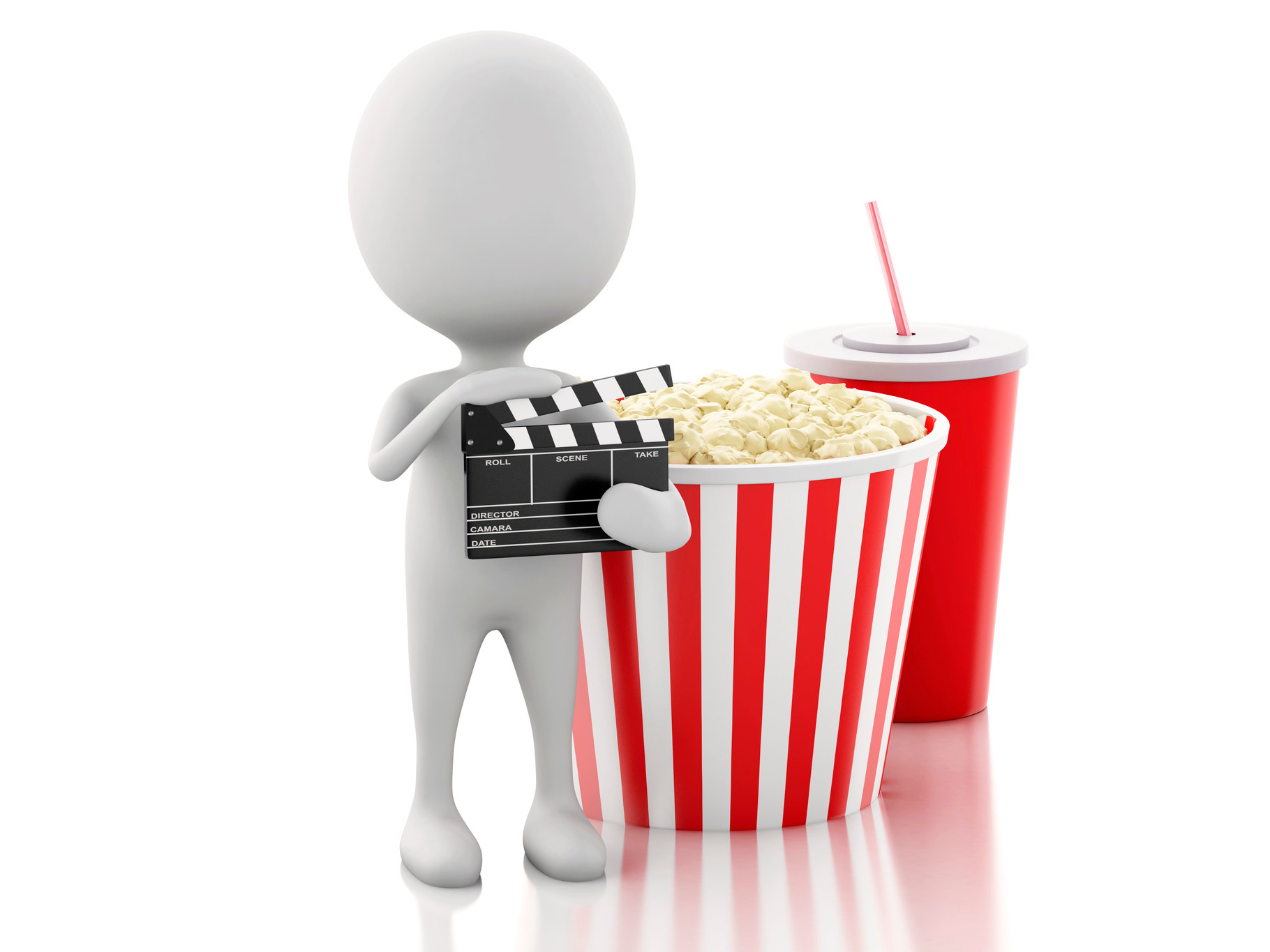 3d white man with clapper board, pop, a Photo by Mego-studio