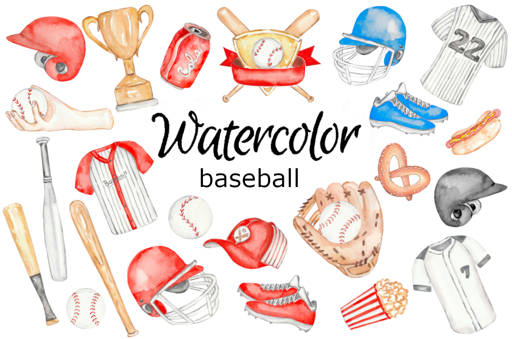 Baseball watercolor clipart, an Illustration by GoodFairyClipArt