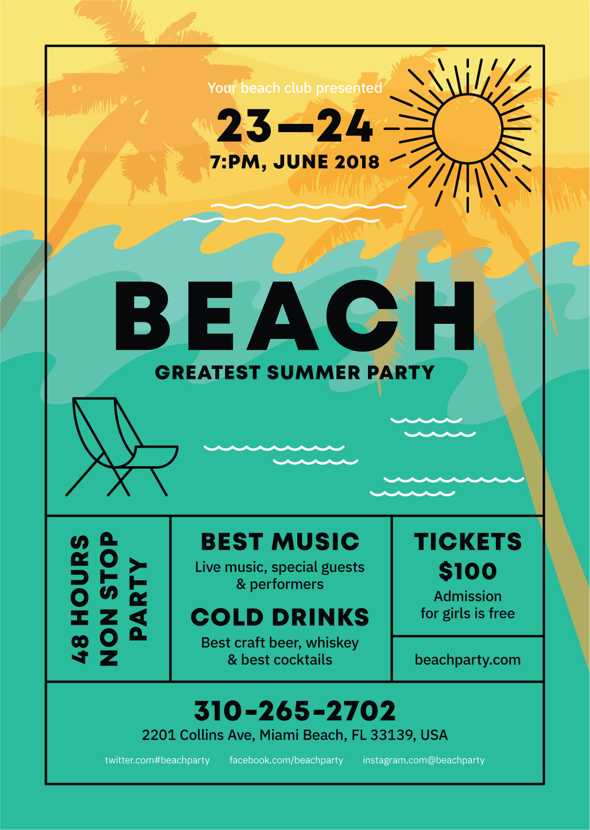 Beach Party Event Poster Template, a Flyer Template by EDT.Graphics