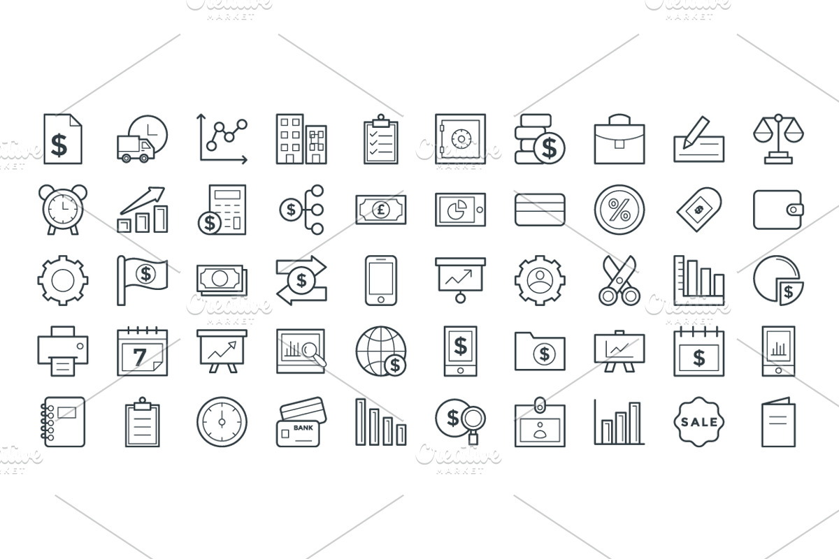125 Finance Vector Icons, an Outline Icon by Vectors Market
