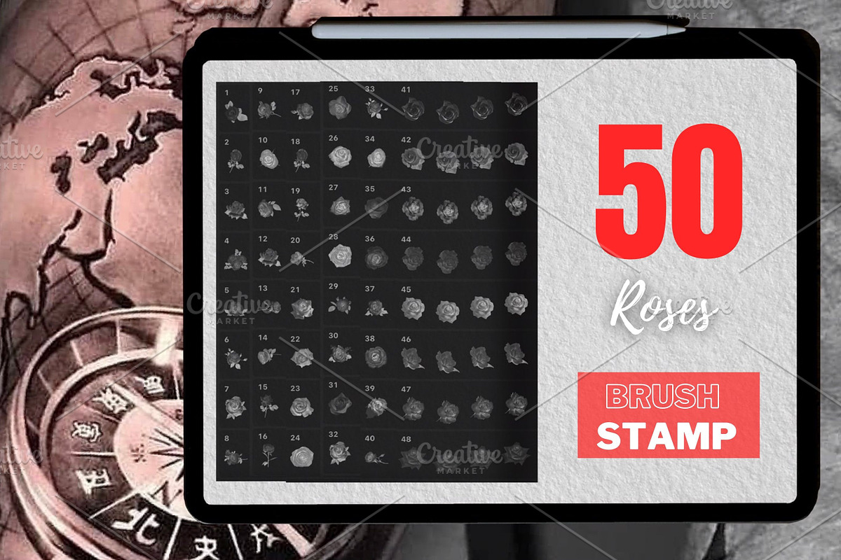 Realistic Compass tattoo kit, a Brush Add-On by Tattoo Worker Studio