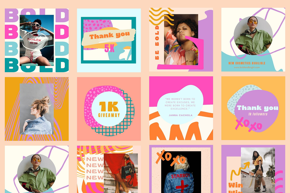 Bold Instagram Post Templates, a Social Media Template by Hell Yeah Designs