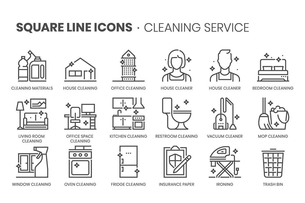 Cleaning Service, square icons, an Outline Icon by Howcolour