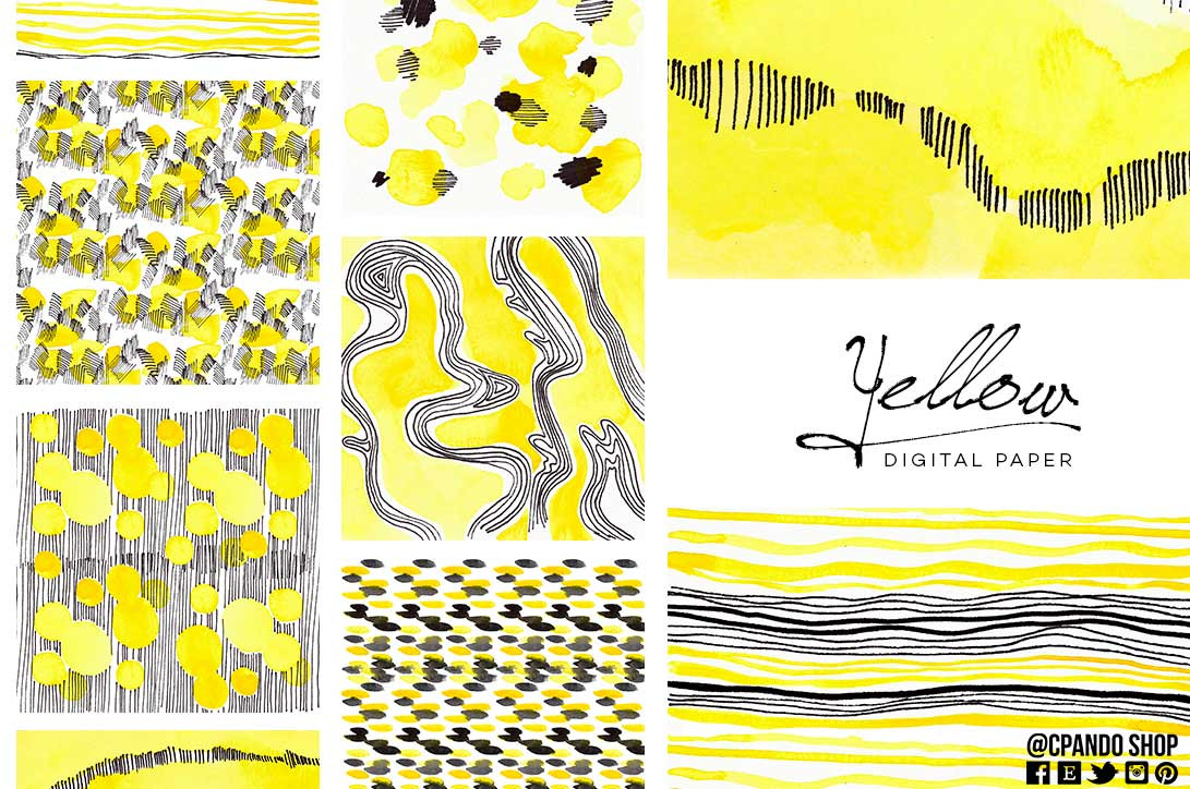 Yellow watercolor digital paper, a Pattern Graphic by CpandoShop