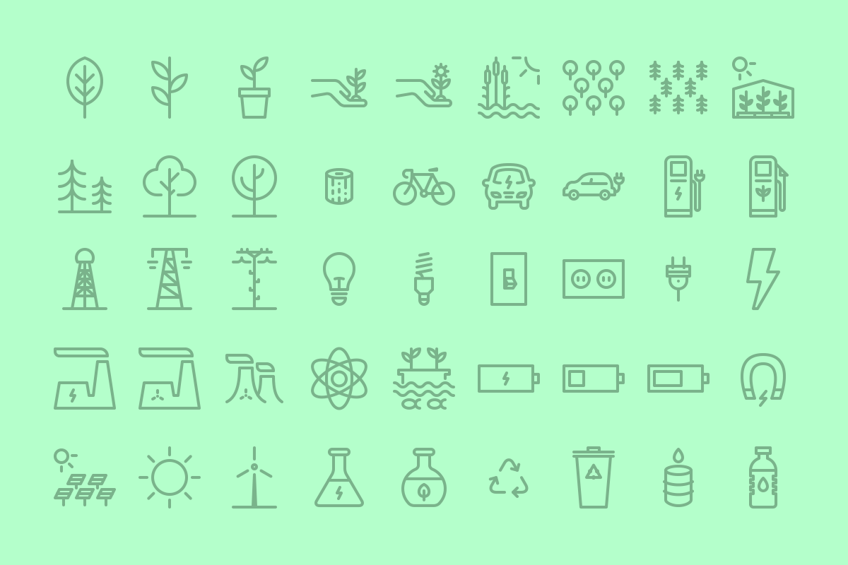 Green Sustainability Icon Set, an Outline Icon by RNS Fonts