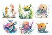 Seahorse, fish, jellyfish, octopus, an Illustration by ZinetroN