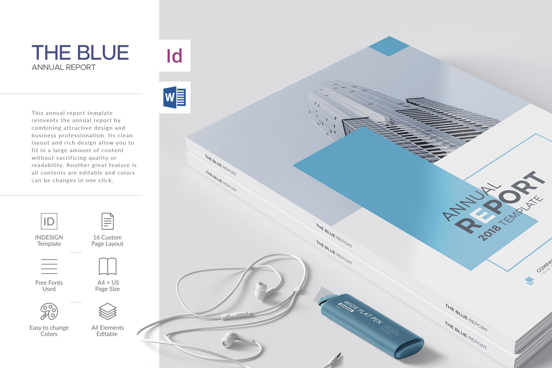 The Blue Annual Report Doc Template | Creative Market