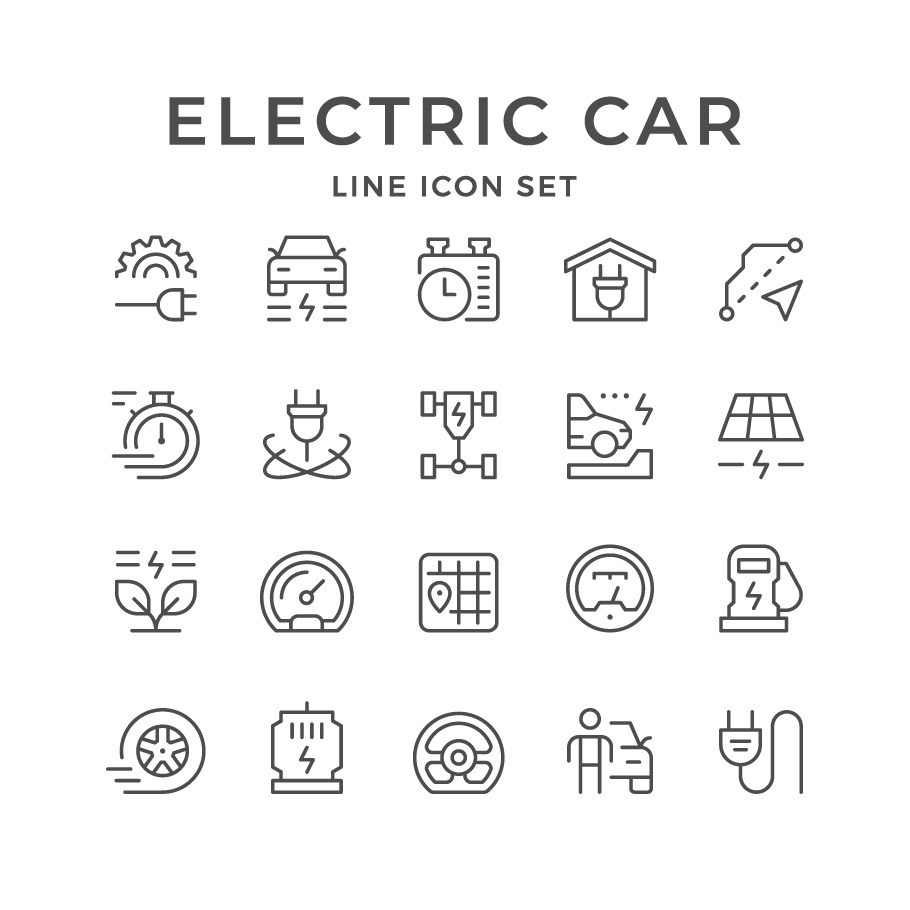 Set line icons of electric car, an Outline Icon by motorama