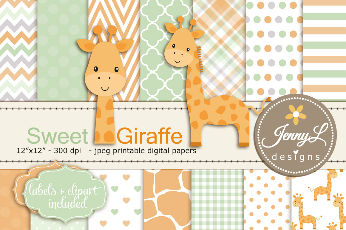 Baby Giraffe Digital Paper & Clipart, a Pattern Graphic by JennyL Designs
