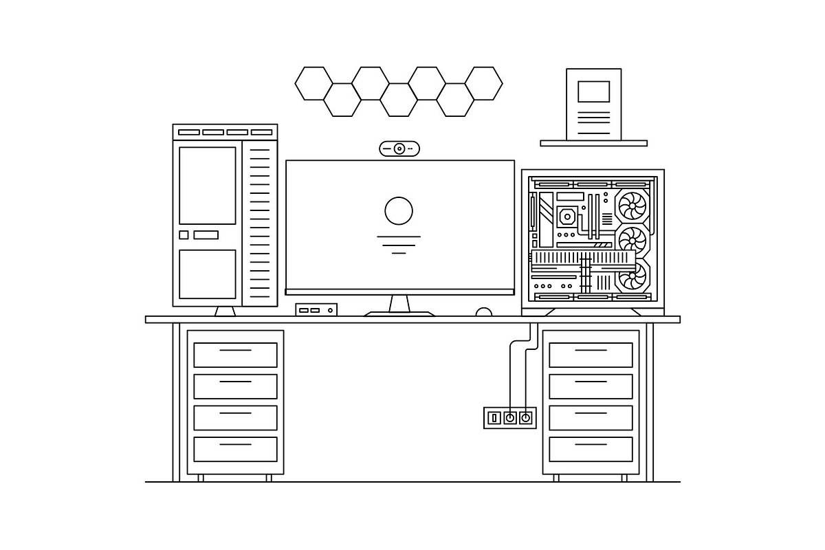 Gaming Setup Lineart Illustration, a Technology Illustration by ...