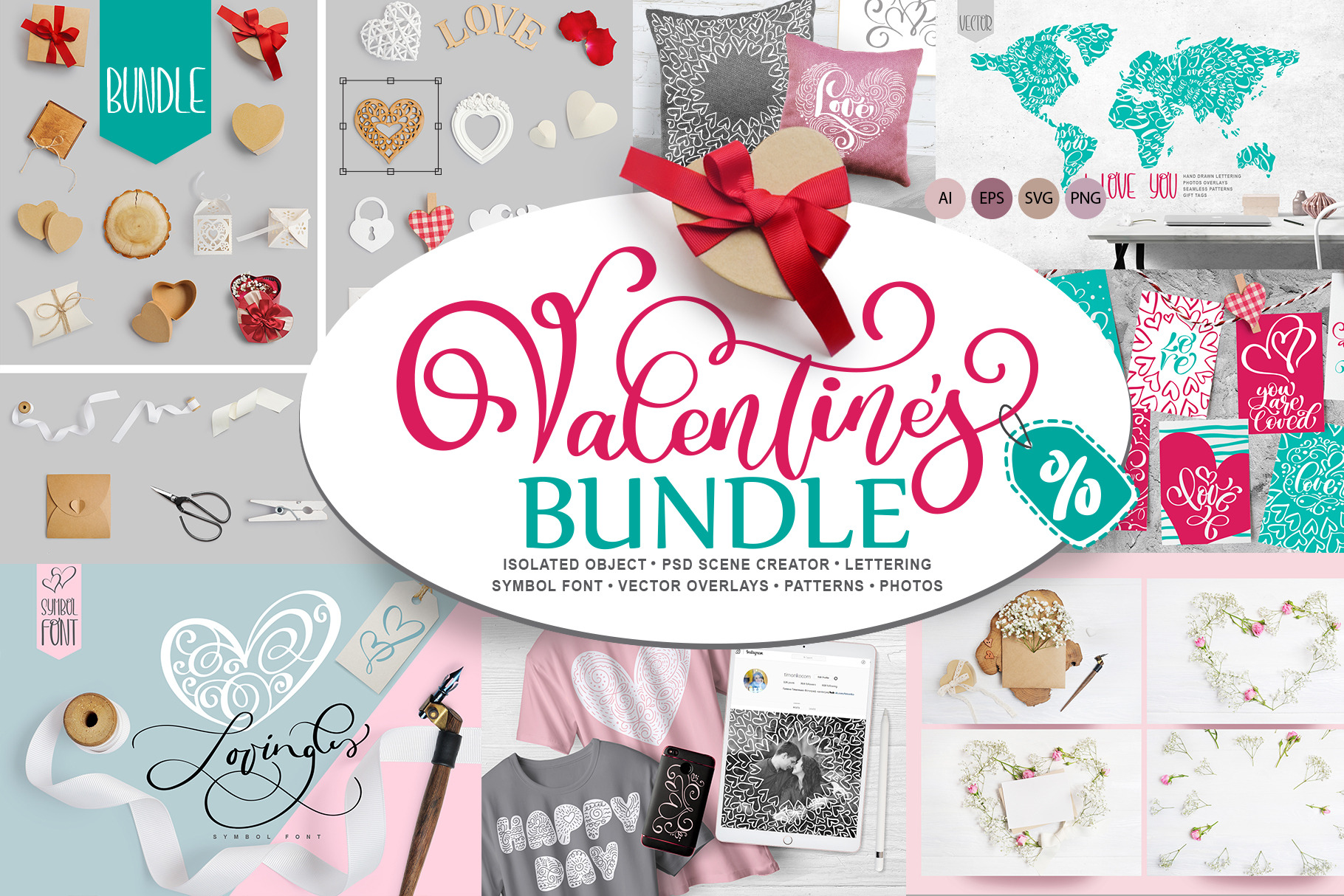 Valentine Bundle, an Object Graphic by Happy Letters | Creative Market