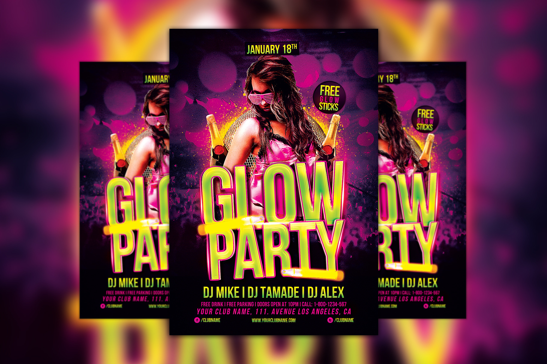 Glow Party Flyer Template, a Flyer Template by Flyermind