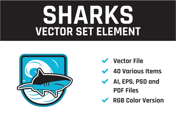 Sharks Vector Set Element, a Graphic by PutraCetol Studio