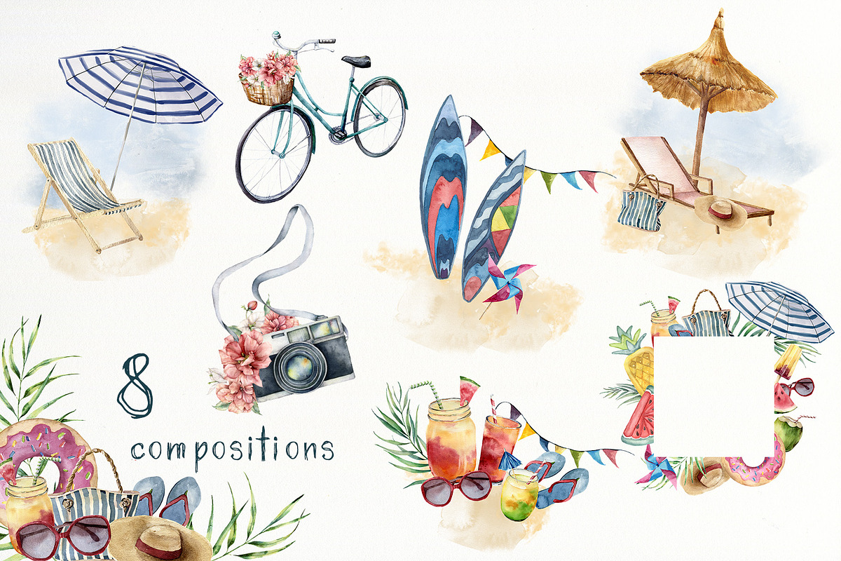 Summer Beach Party Watercolor clipart