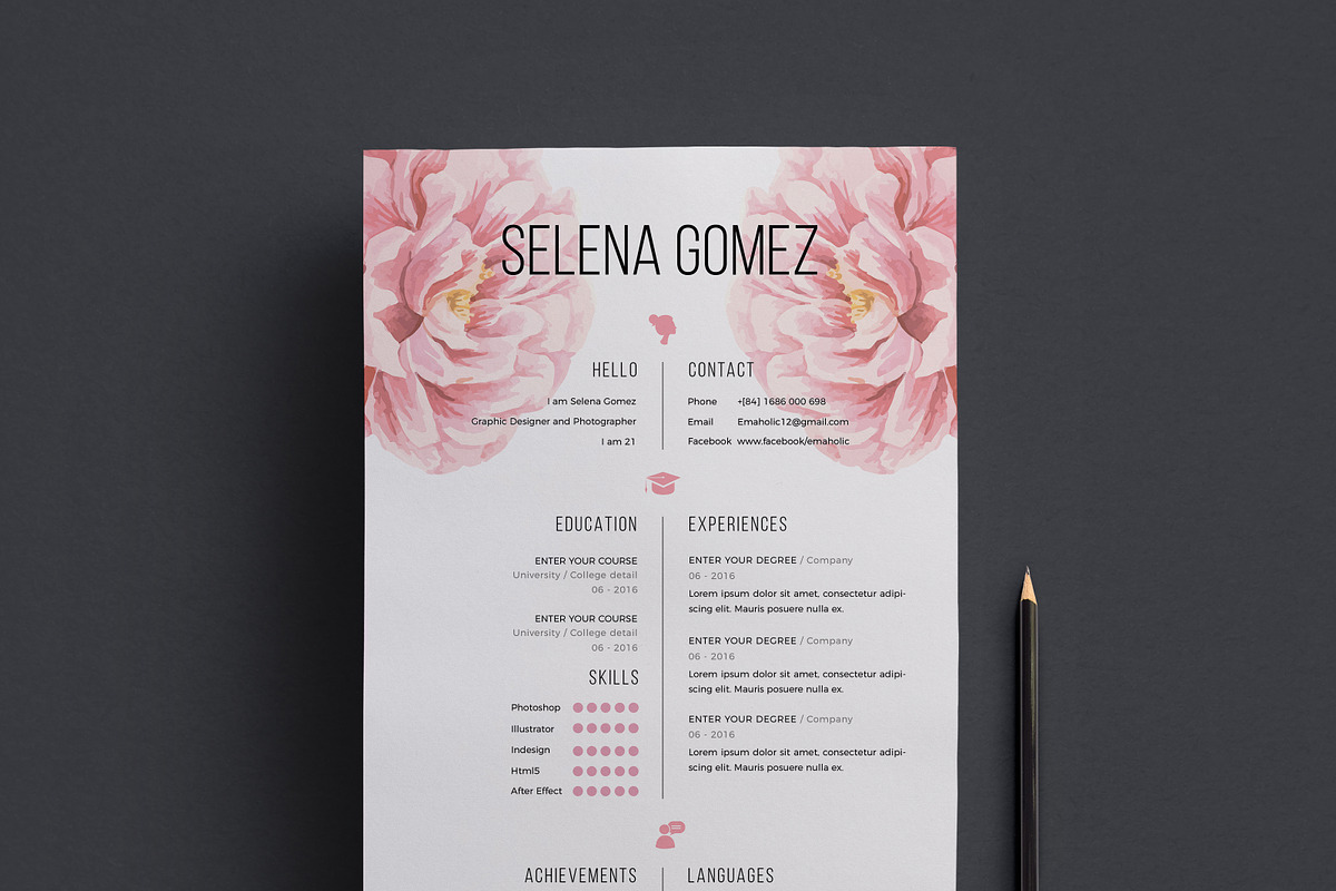 Elegant Floral CV Template, a Resume Template by Emaholic Template