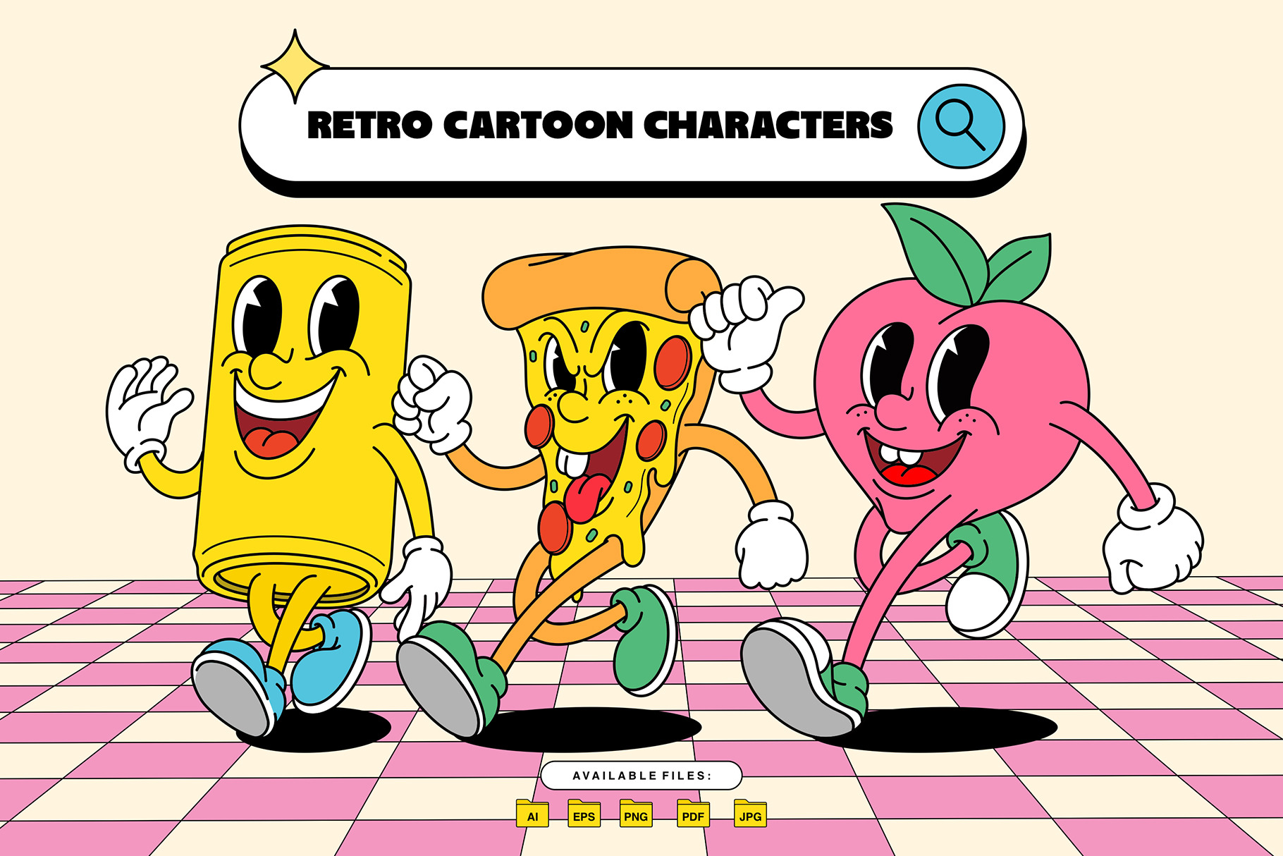 Retro Cartoon Characters - Vol.02, a Food Illustration by Graptail