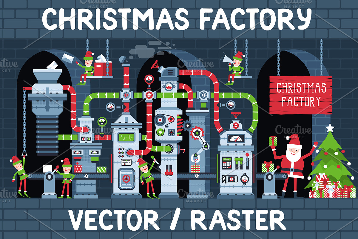 Christmas Factory, a Decorative Illustration by Agor2012 shop