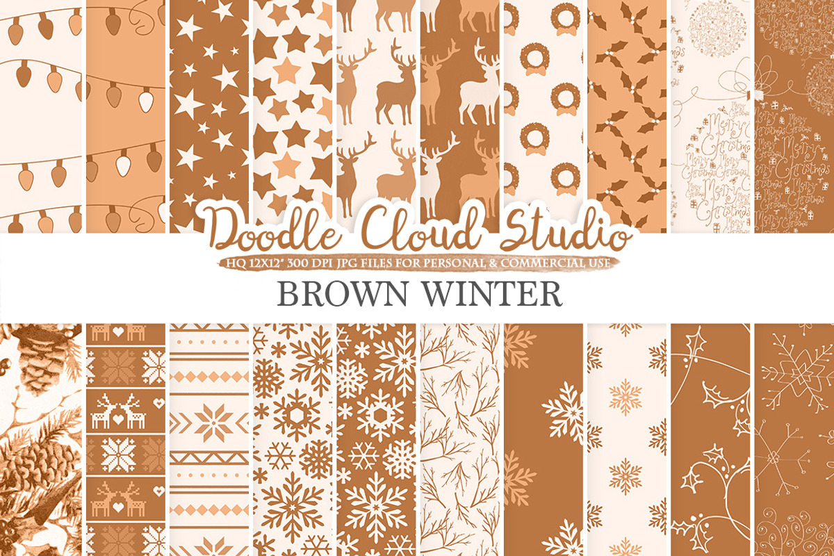 Brown Winter digital paper, a Pattern Graphic by Doodle Cloud Studio ...