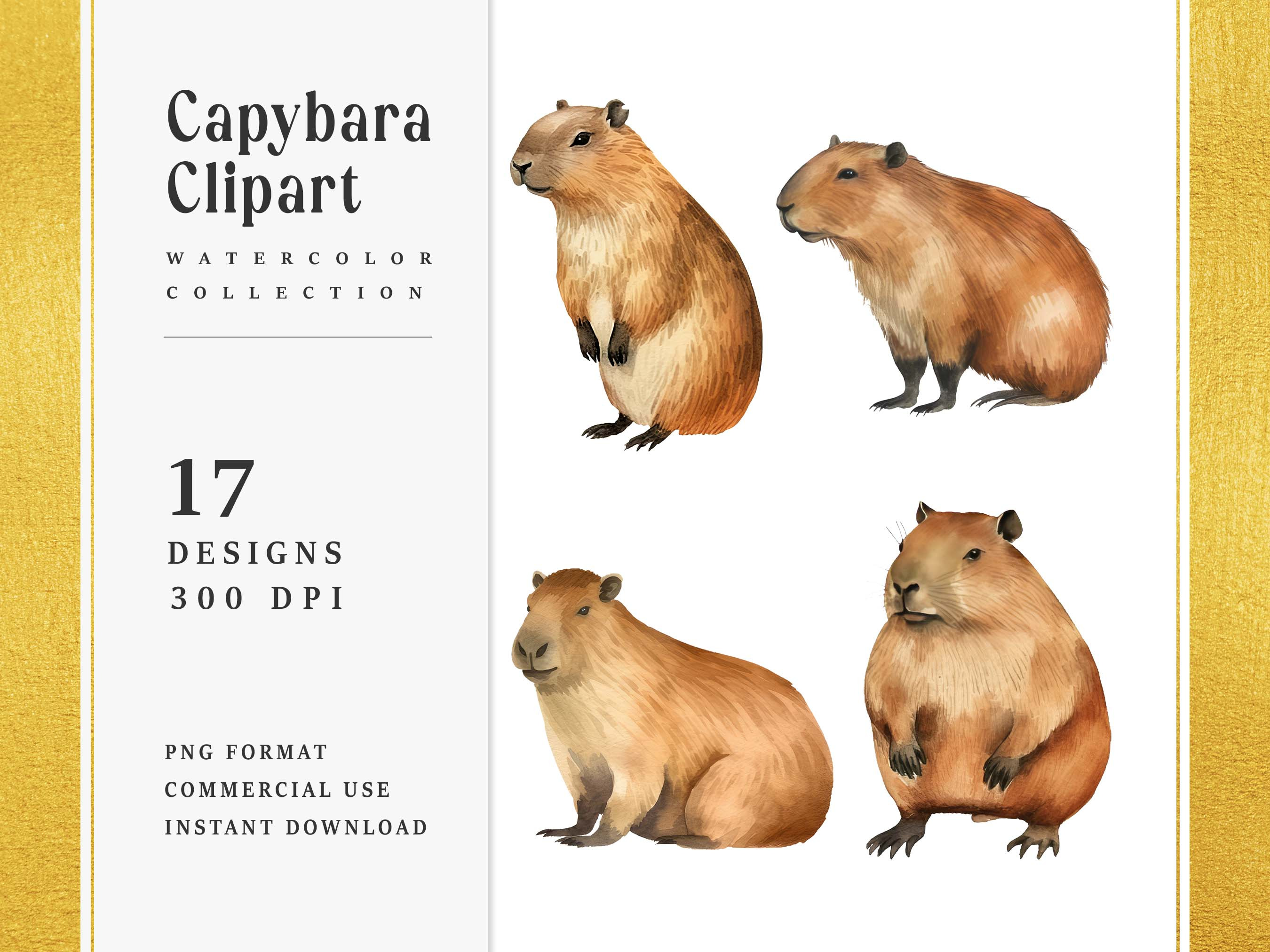 Watercolor Capybara Clipart Bundle, an Animal Illustration by Design Scotch