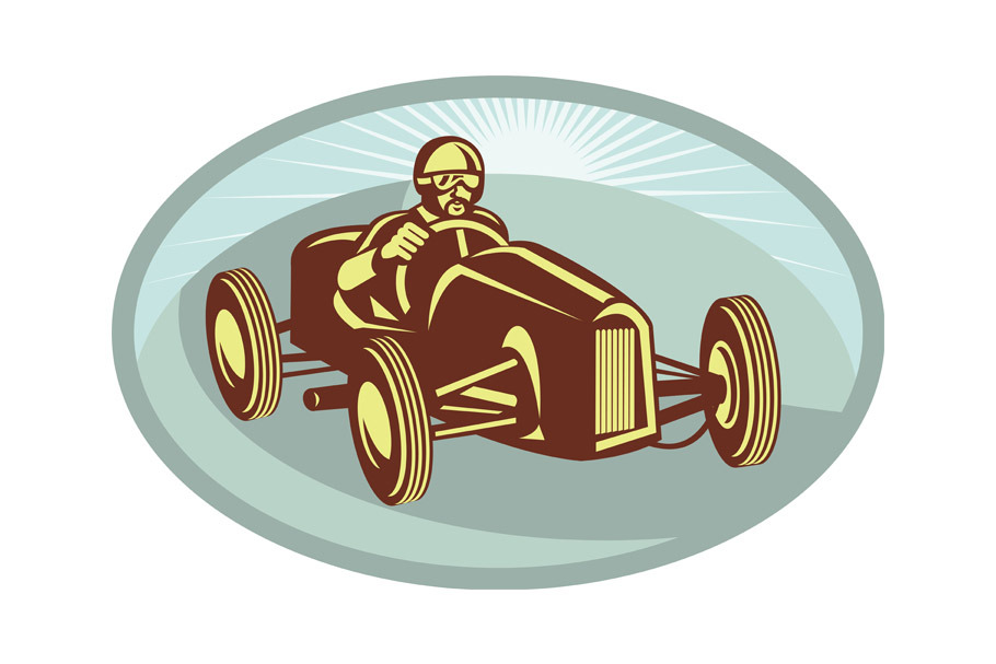Vintage Race car driver racing, a Transportation Illustration by patrimonio