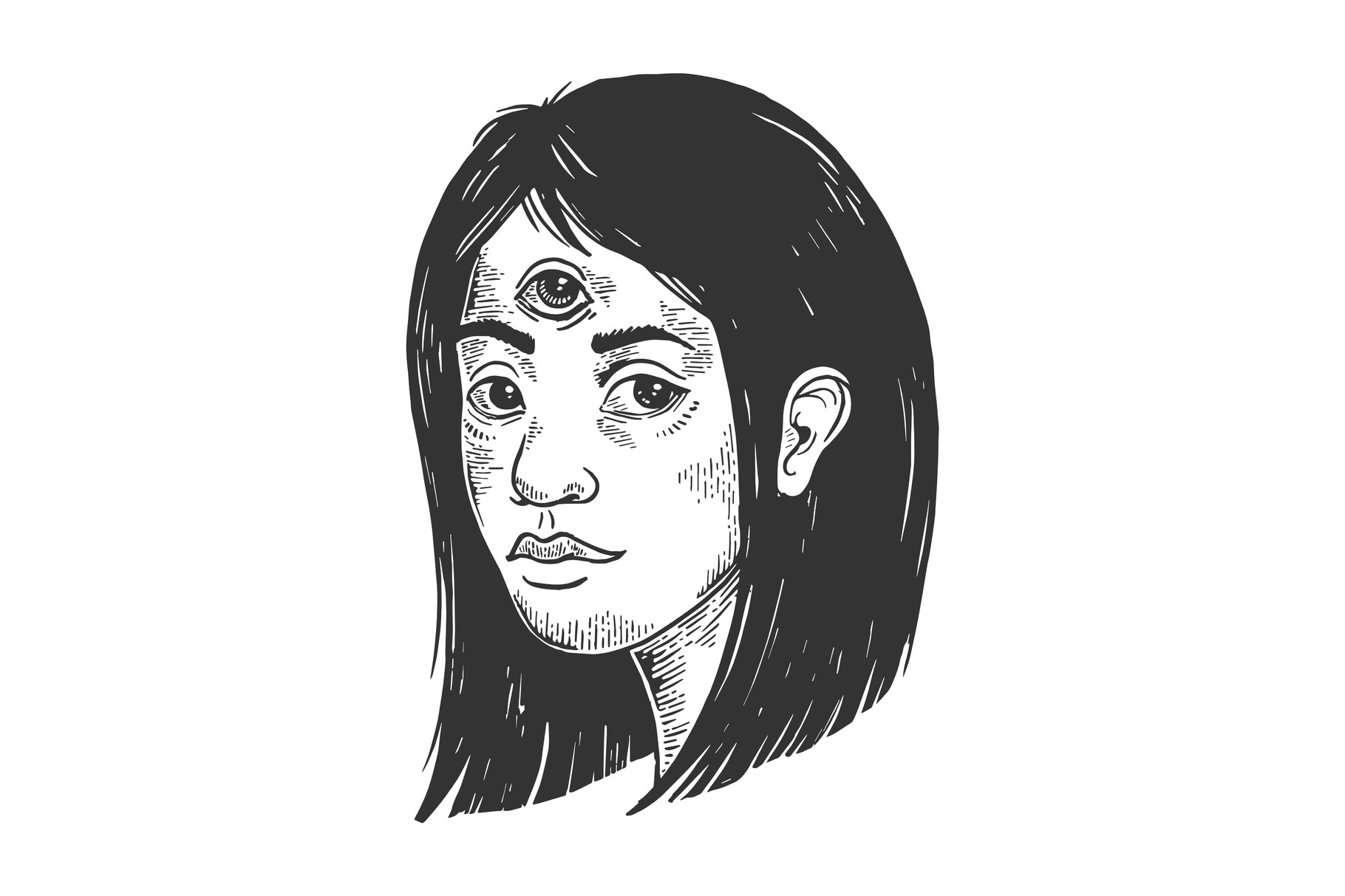 Woman with three eyes engraving, a Person Illustration by AlexArt ...