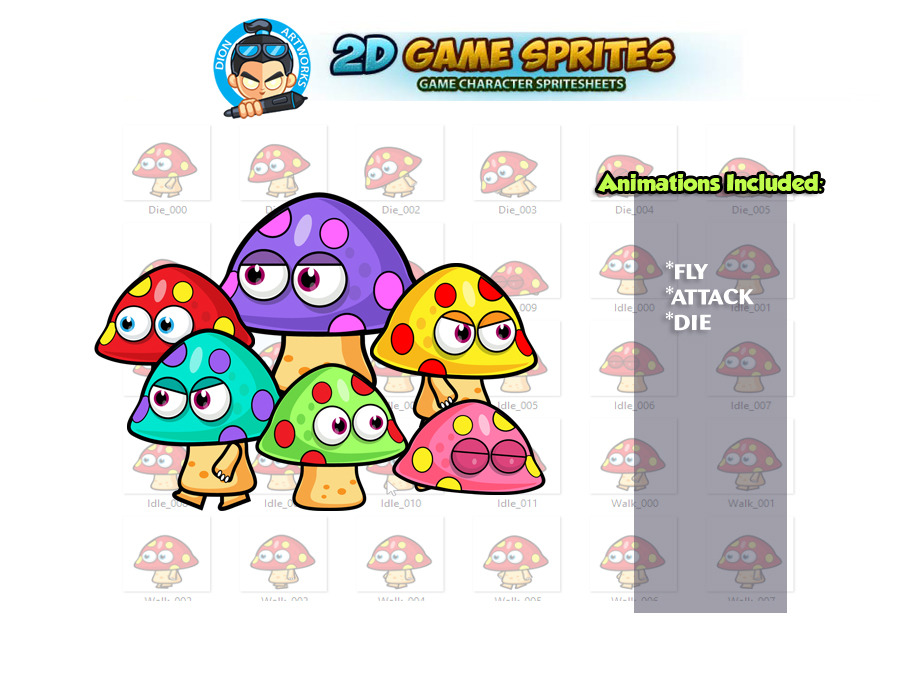 Mushrooms 2D Game Sprites, an Illustration by DionArtworks