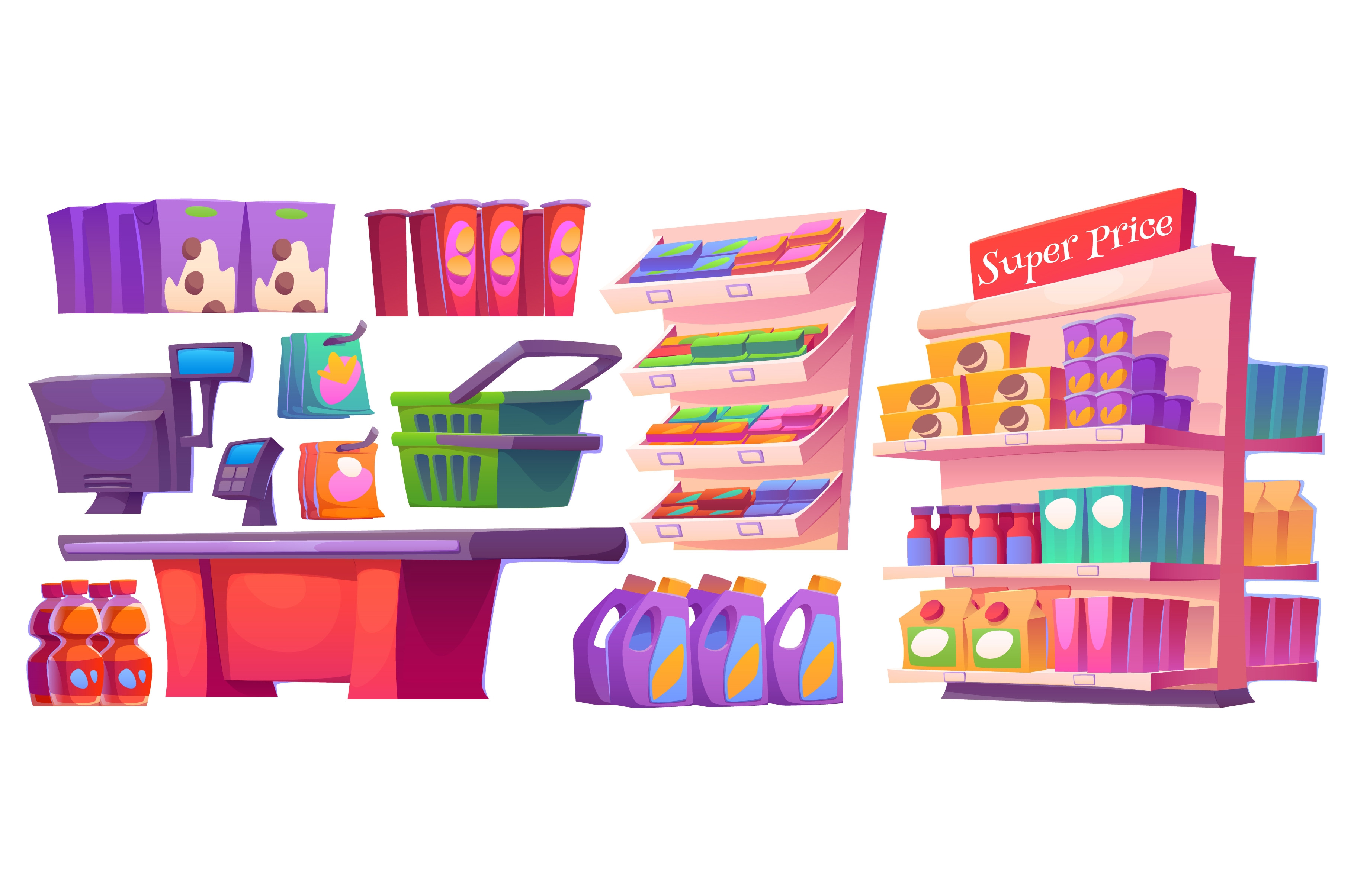 Grocery supermarket interior | Object Illustrations ~ Creative Market