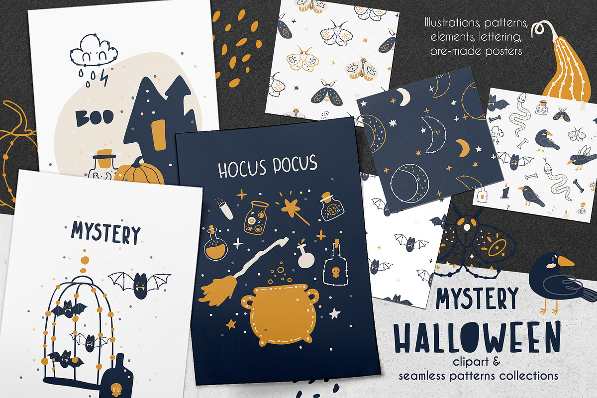 Mystery Halloween clipart collection, an Illustration by Kate Art