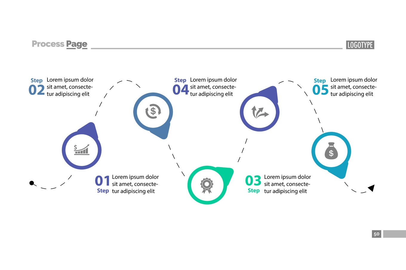 Five Step Process Chart Slide Template, a Work Illustration by ...