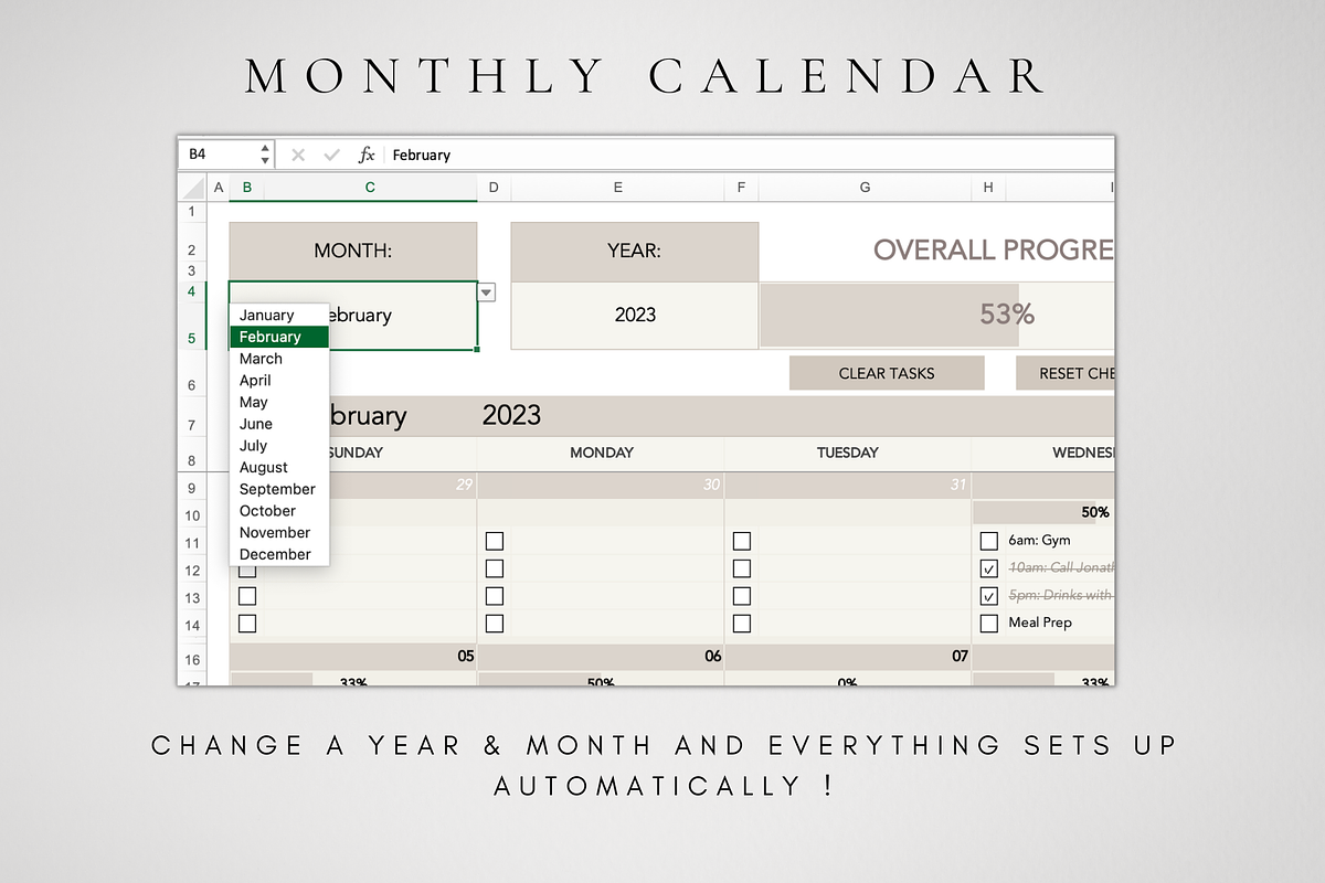 Monthly Calendar Excel Template, a Templates & Theme by BRANDcontent