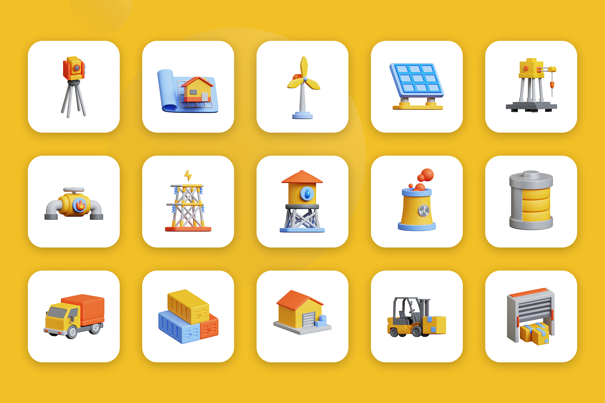 3D Animated Manufacturing Icon Set, a Scene 3D Model by Flat Icons
