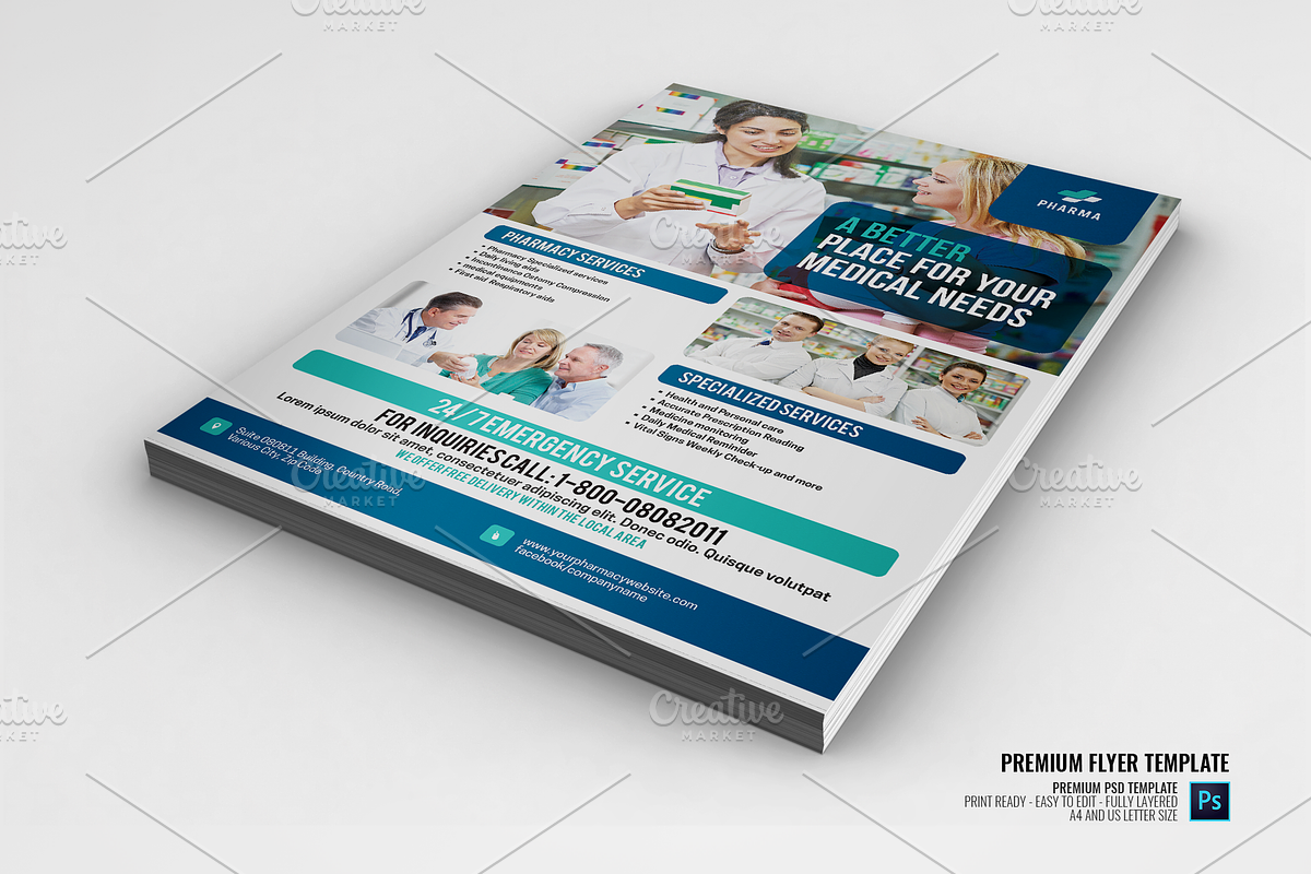 Pharmacy drugstore Flyer, a Flyer Template by PSDPixel