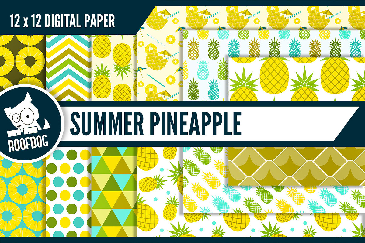 Summer pineapple digital paper, a Pattern Graphic by Roofdog Design ...