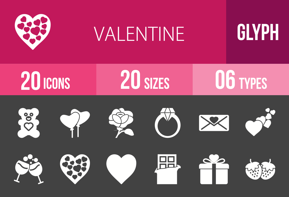 20 Valentine Glyph Inverted Icons, an Icon by IconBunny
