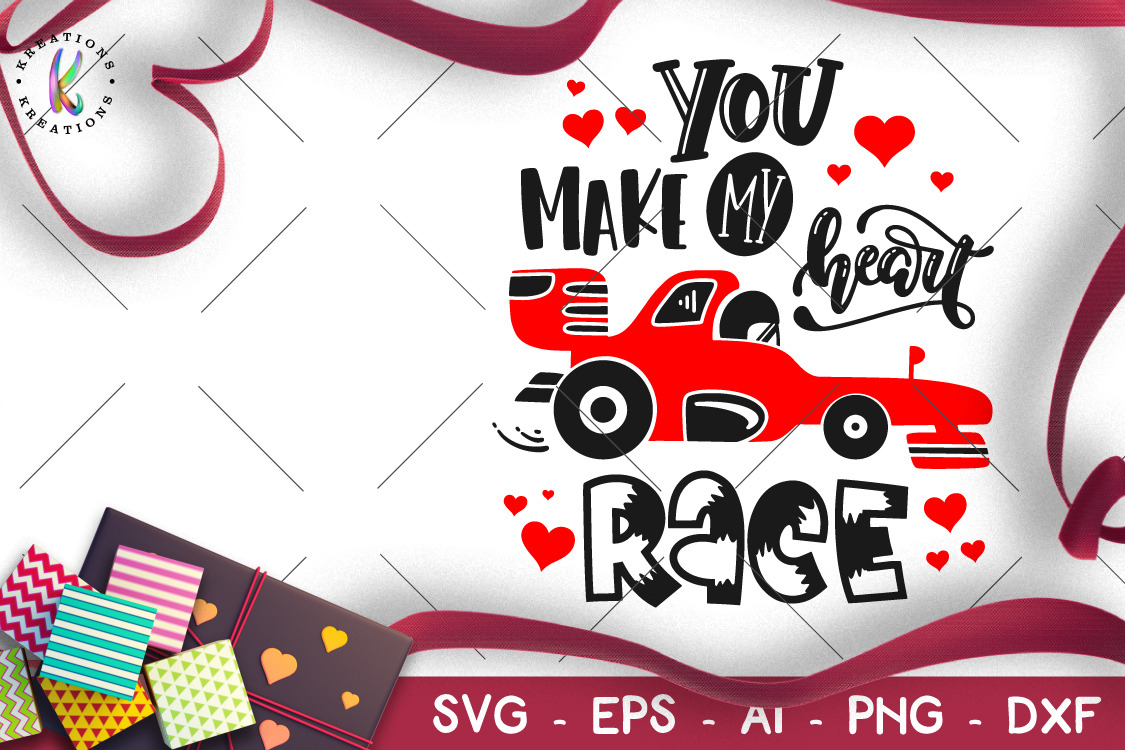 Valentine's Day svg Race Car, an Illustration by KreationsKreations