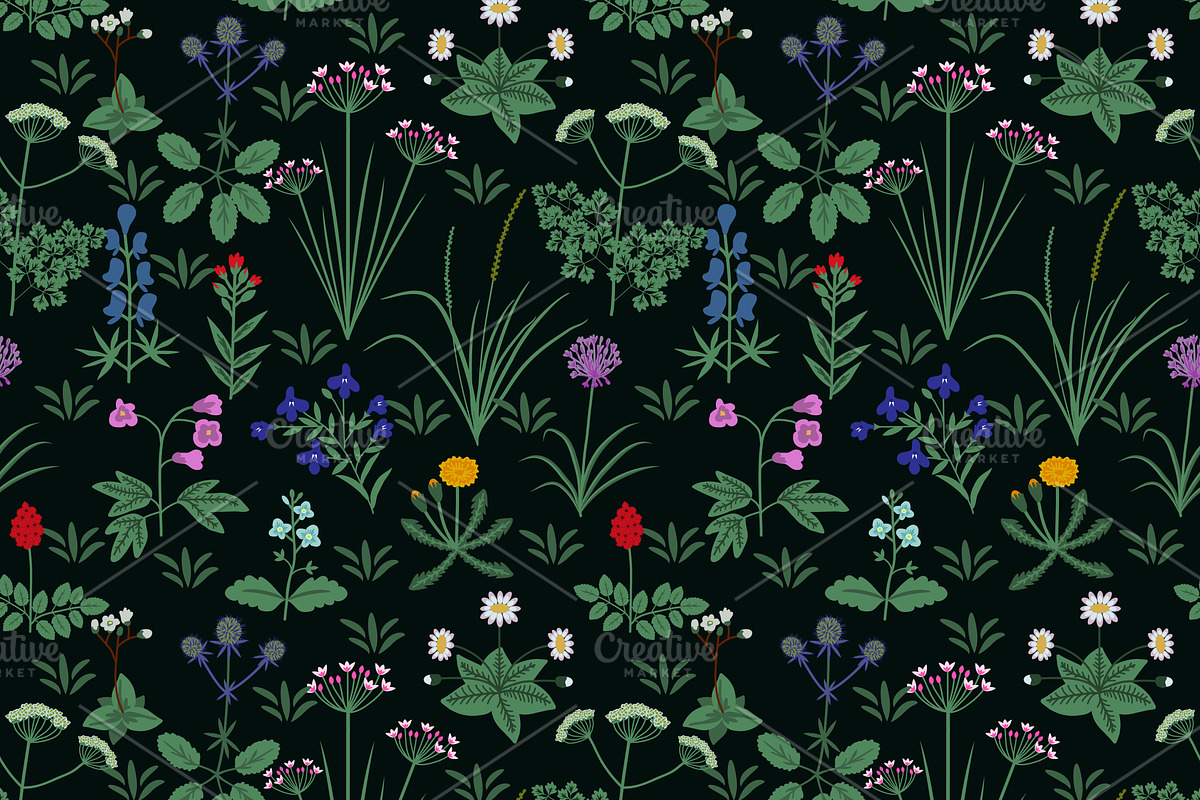 Seamless meadow, a Pattern Graphic by elyomys